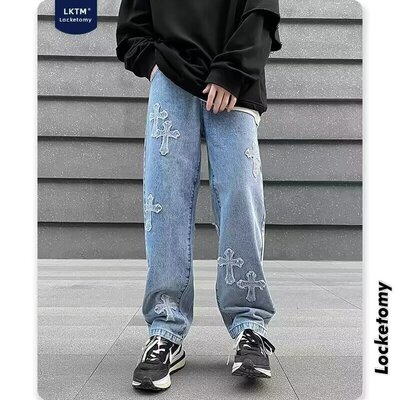 Men's Baggy Trouser Cross Loose Jeans Pant Women Denim牛仔裤