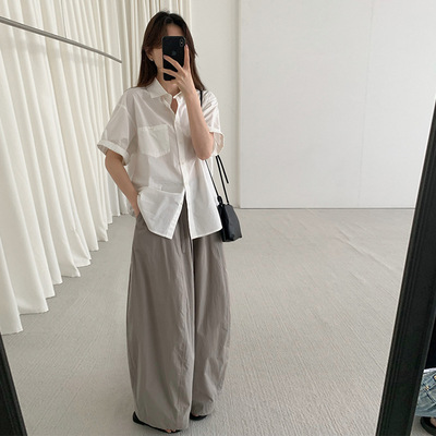 THXGIVING 日系挺阔弯刀裤女2025夏新款空气感休闲松紧腰系带长裤