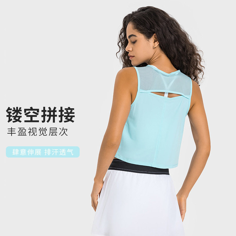 DT050夏季欧美新款镂空美背无袖瑜伽服健身女士跑步运动短款背心