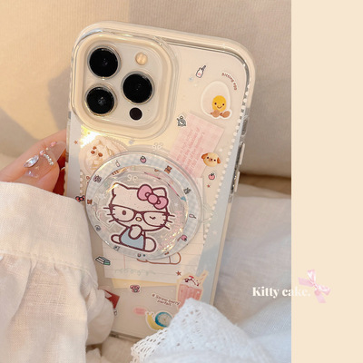 AceCase闪粉磁吸支架16promax韩系卡通标签iPhone15手机壳适用14猫咪13少女12透明防摔11软