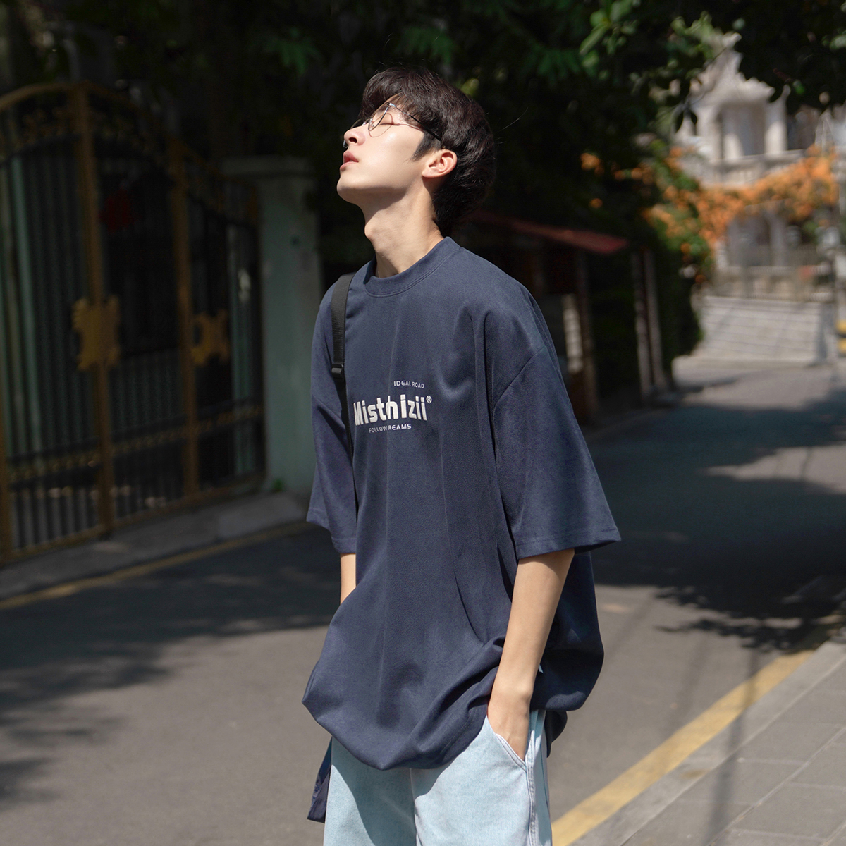 禾子先生2023夏装男短袖T恤280g麂皮绒发泡印花宽松体恤学生半袖_虎窝淘