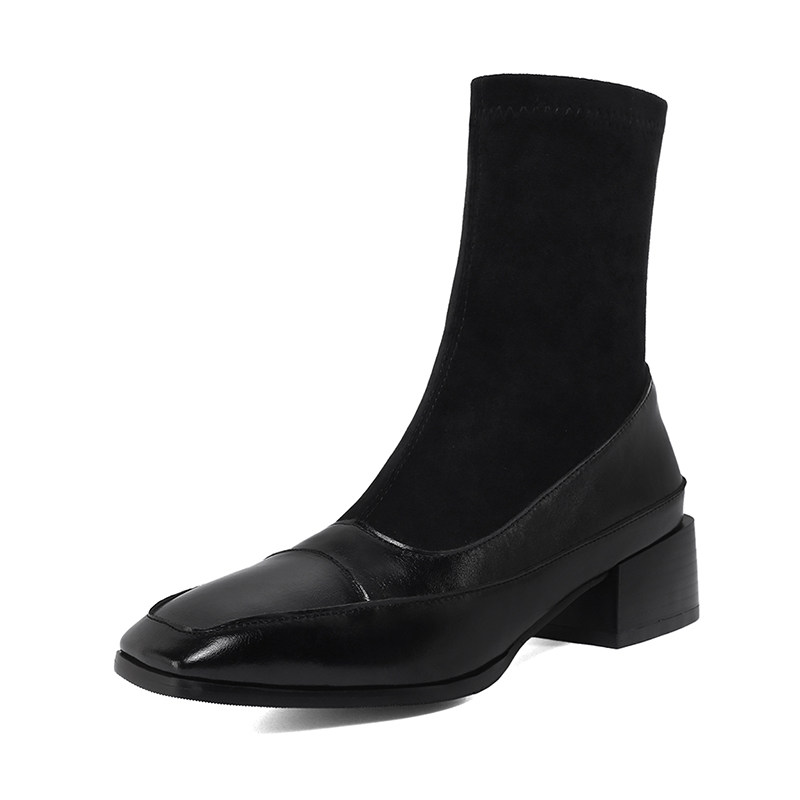 棕色短靴女粗跟小码女鞋313233瘦瘦靴34大码女靴41一43显瘦中跟40_虎窝淘