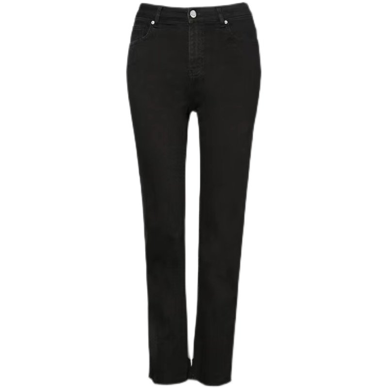 2022春季新款SP68一粒扣中腰高弹显瘦直筒脚口毛边剪边九分牛仔裤_虎窝淘