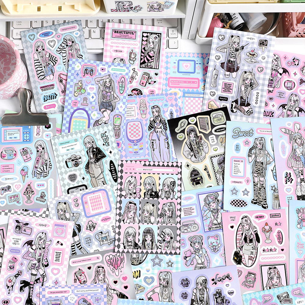 papermore幻想症少女y2k甜酷女孩咕卡装饰手帐素材贴纸套装手账贴_虎窝淘