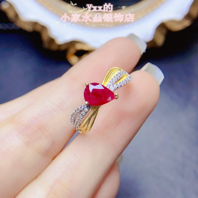 Natural ruby rings Women's pure silver inlaid gemstone old burning 6 ...