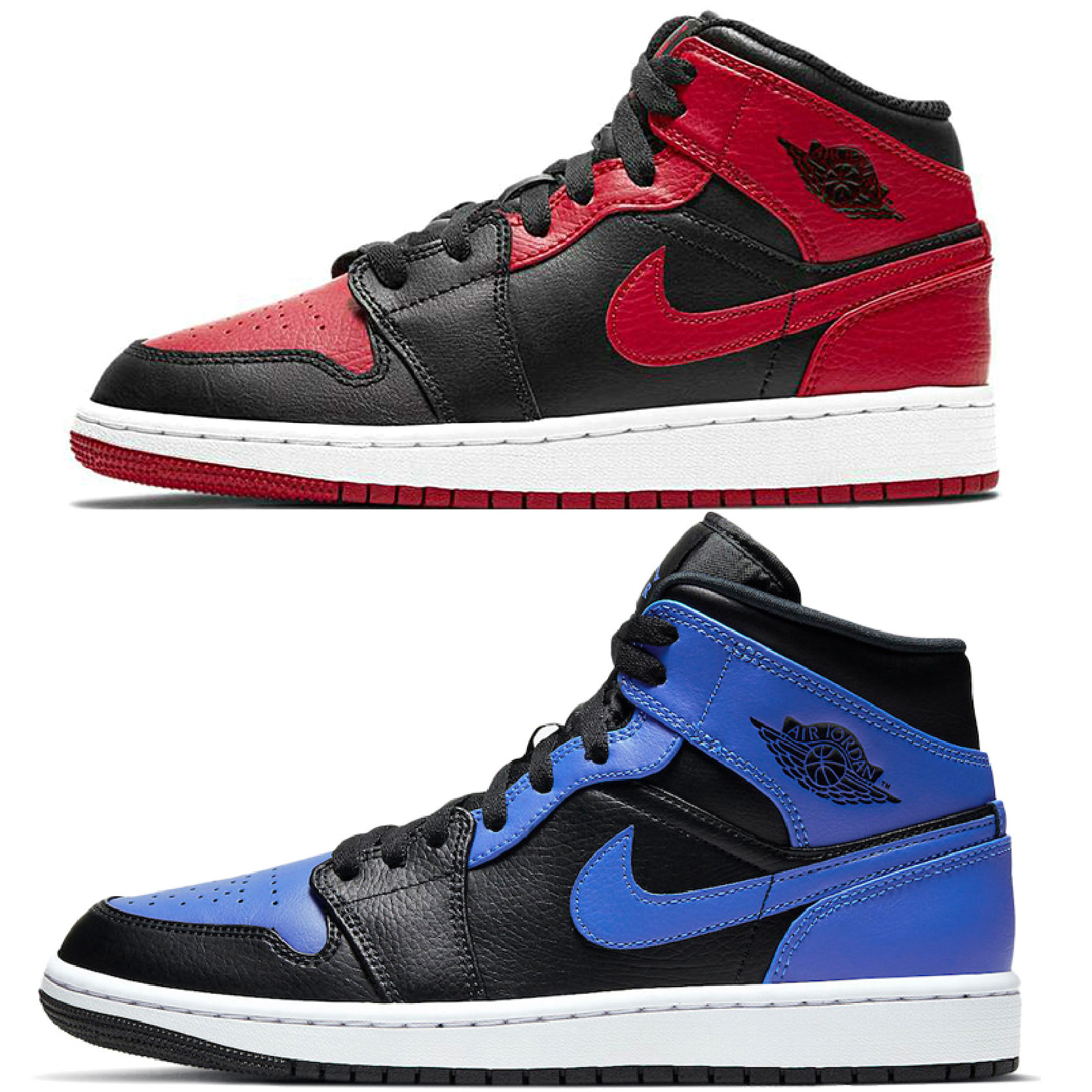 Air Jordan 1 Mid AJ1中帮黑红禁穿黑蓝皇家蓝男女鞋554725-074_虎窝淘