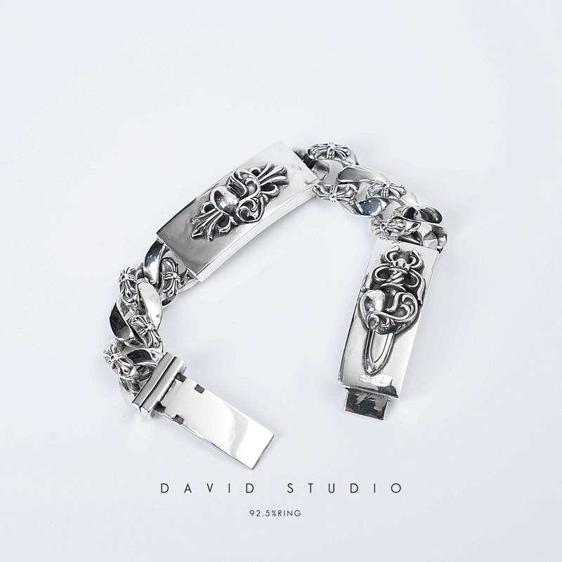 David studio925纯银爱心大宝剑圣剑男女同款机车朋克GD同款手链_虎窝淘