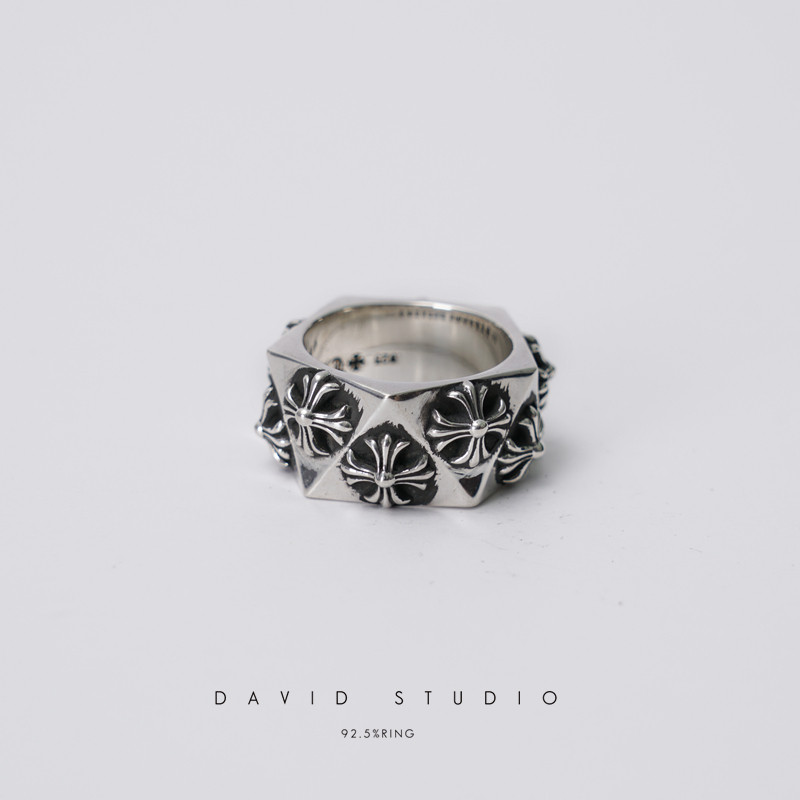 David studio925纯银菱形切面十字架gd权志龙同款情侣戒指_虎窝淘