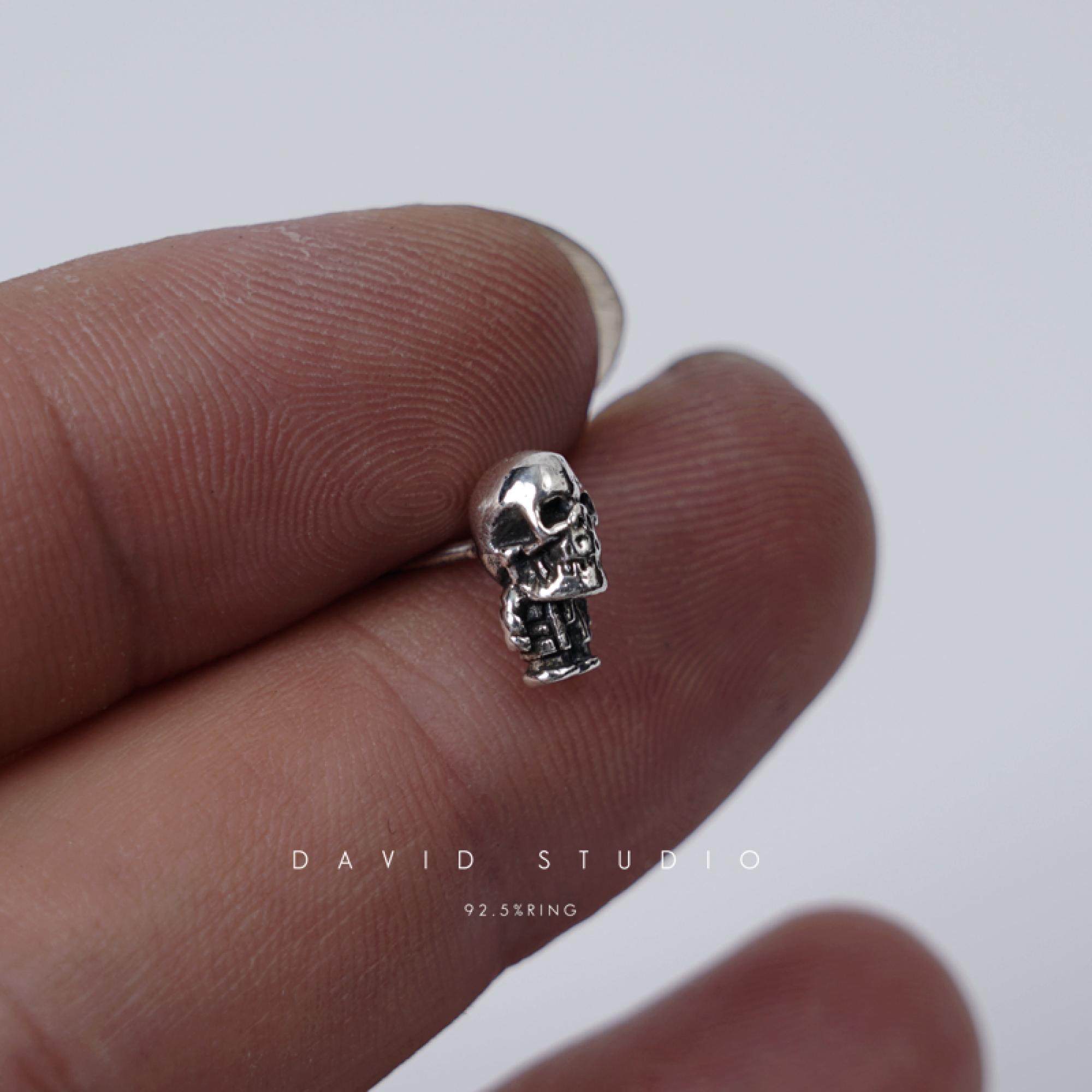 David studio925纯银骷髅小矮人中号耳钉朋克机车DJ同款男女同款_虎窝淘