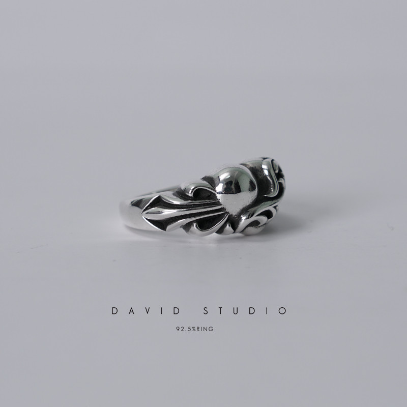 David studio925纯银爱心桃心十字架周扬青情侣同款男女士戒指_虎窝淘