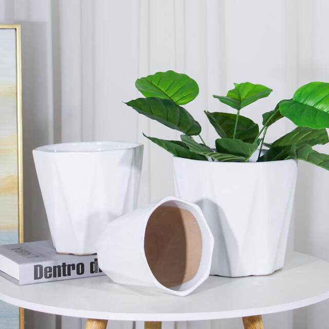 Simple Bafang white ceramic small flower pot succulent green plant pots ...