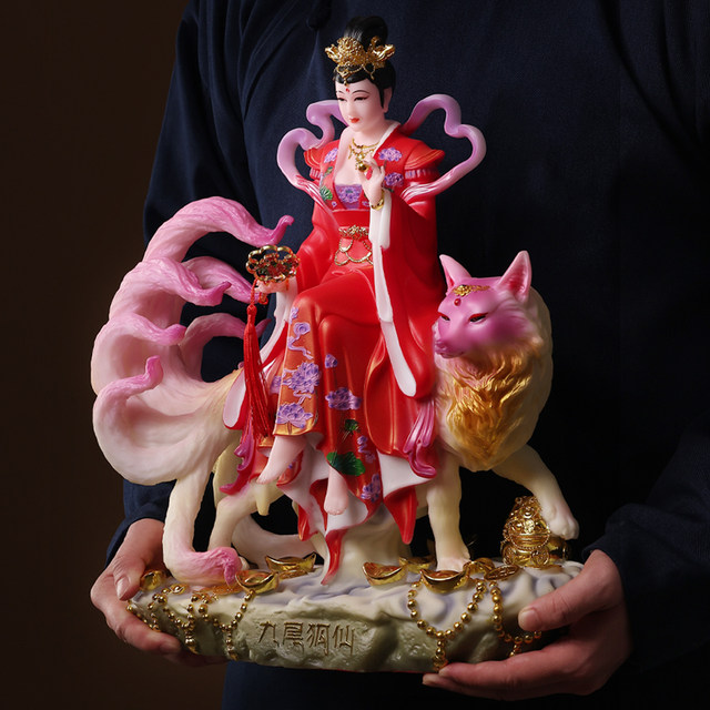 White marble nine-tailed fox statue Qingqiu goddess 12 inches 16 inches ...