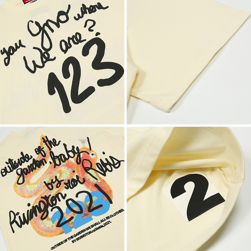 220g重磅纯棉贪吃蛇撞色嘻哈字母印花上短袖T恤男女夏款潮牌宽松_虎窝淘