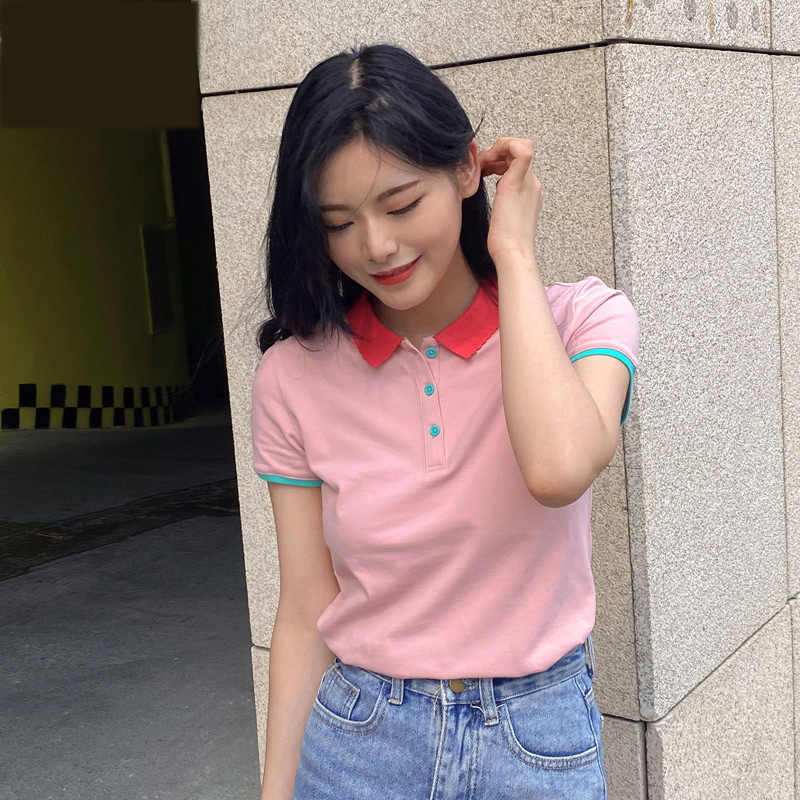 清仓直降森马T恤女夏季ins翻领学生polo衫女娃娃领短袖半袖上衣_虎窝淘