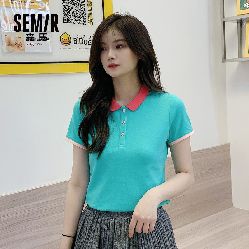 清仓直降森马T恤女夏季ins翻领学生polo衫女娃娃领短袖半袖上衣_虎窝淘