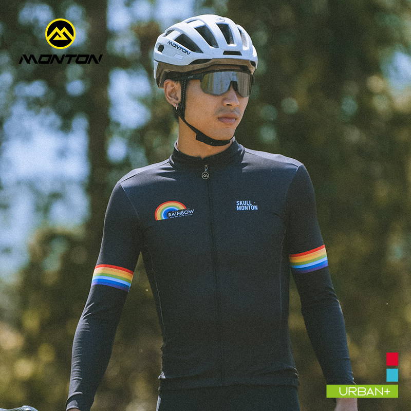 Monton脉腾新款舒适抓绒骑行服秋冬男女保暖长上衣公路车服彩虹II_虎窝淘