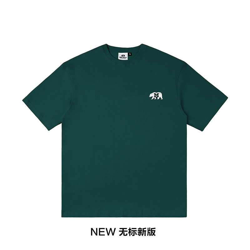 MCREW CA BEAR加州熊刺绣LOGO白色麻灰蓝纯棉印花圆领短袖T恤_虎窝淘