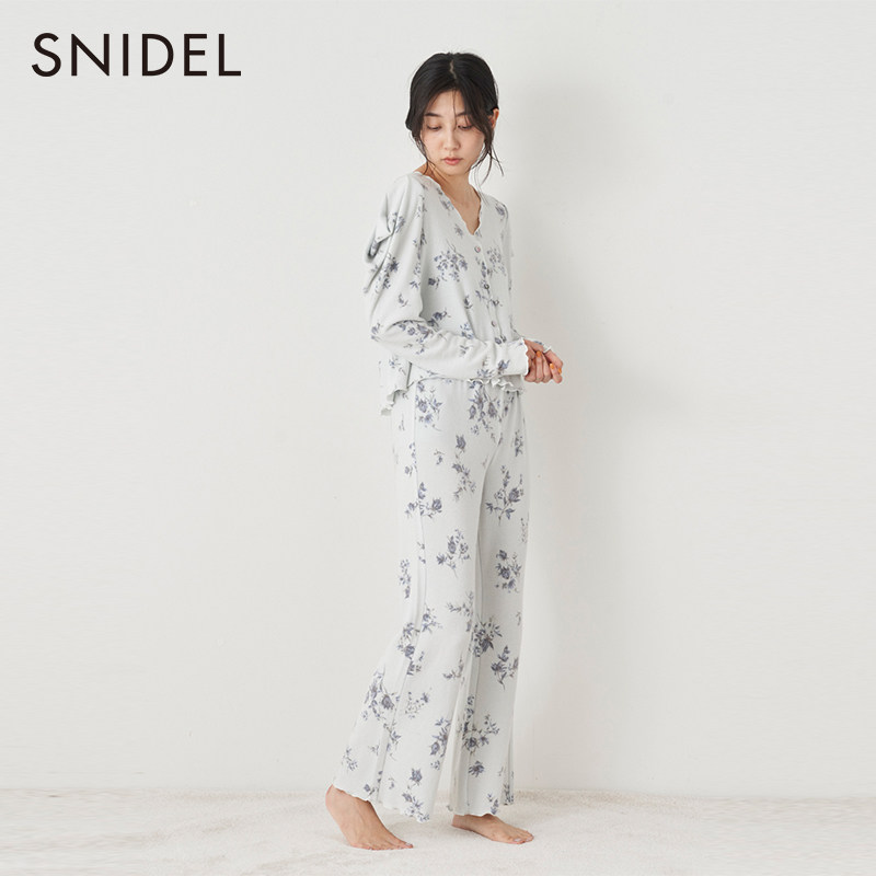 SNIDEL HOME春夏舒适V领木耳边泡泡袖针织开衫SHCT221067_虎窝淘