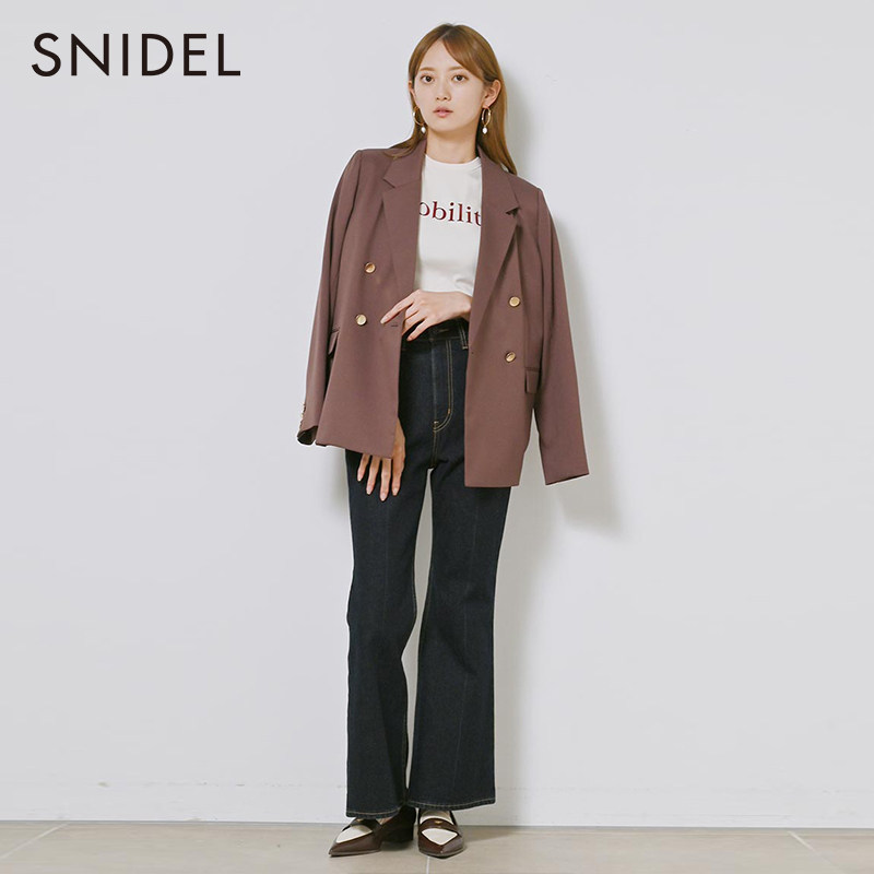 SNIDEL秋冬款经典复古纯色翻领双排扣西装外套SWFJ224012_虎窝淘