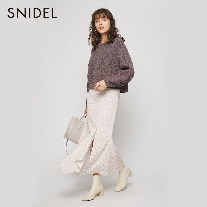 SNIDEL秋冬甜美温柔纯色羊羔毛绞花针织毛衣SWNT215010_虎窝淘