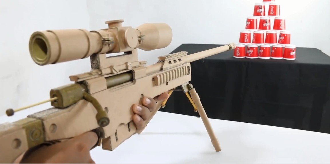 AWP非实物瓦楞硬纸板枪DIY狙击玩具模型diy可发射视频+图纸无材料_虎窝淘