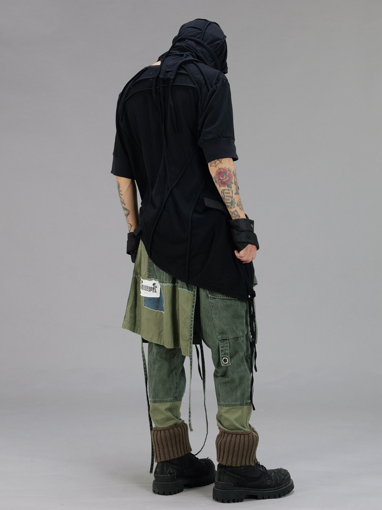 CHAUNK废土原创先锋GL解构做旧层次复古裙裤小脚休闲工装裤子男潮_虎窝淘