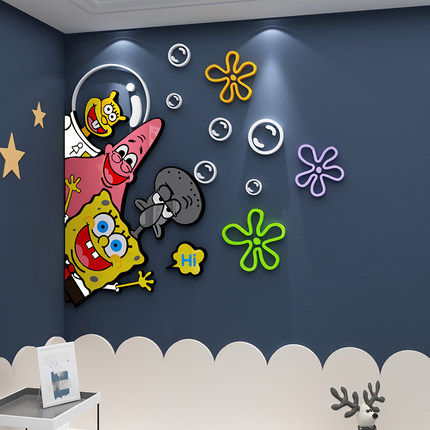 SpongeBob cartoon children's room layout bedroom decoration bedside ...
