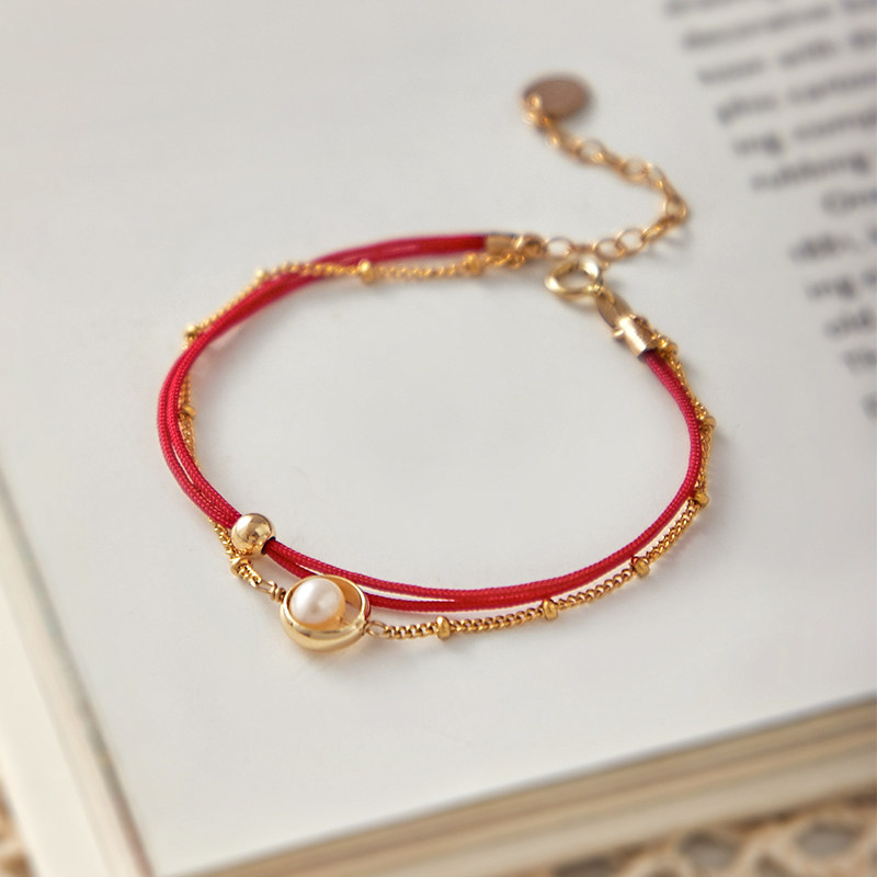 红绳手链ins小众设计天然珍珠14k包金不掉色双层手串女生手绳饰品_虎窝淘