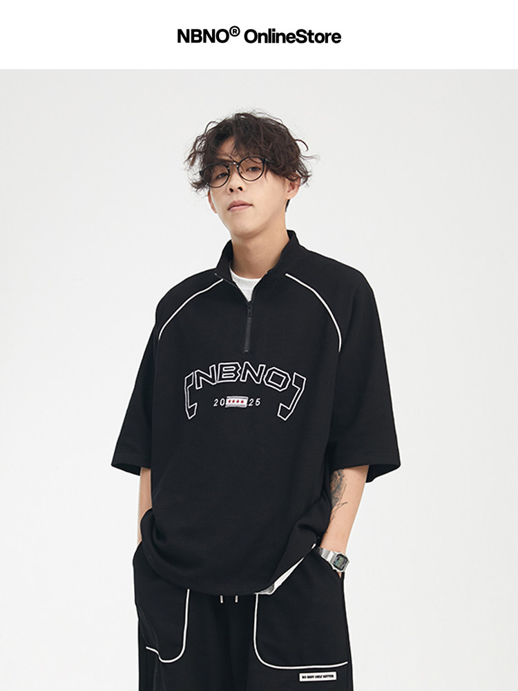 NBNO华夫格运动风重磅套装男士小众流行ins风美式T恤短裤情侣款_虎窝淘