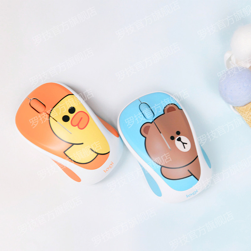 罗技LINE FRIENDS无线鼠标可爱情侣闺蜜布朗熊卡通七夕礼物_虎窝淘