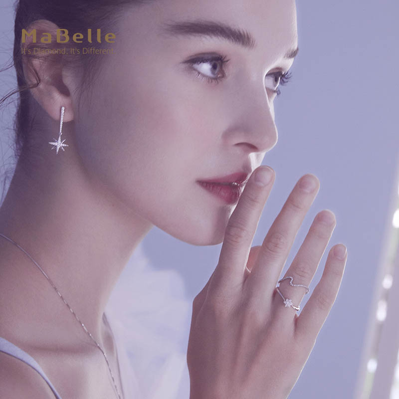 MaBelle/玛贝尔18K白金五瓣一心钻石戒指气质时尚轻奢简约_虎窝淘