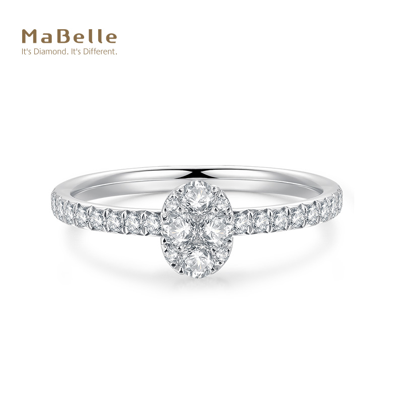 MaBelle/玛贝尔18K白金群镶款钻石戒指优雅气质_虎窝淘