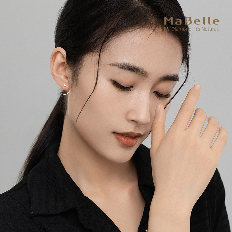MaBelle/玛贝尔18K玫瑰金小清新钻石耳钉一对时尚简约款_虎窝淘