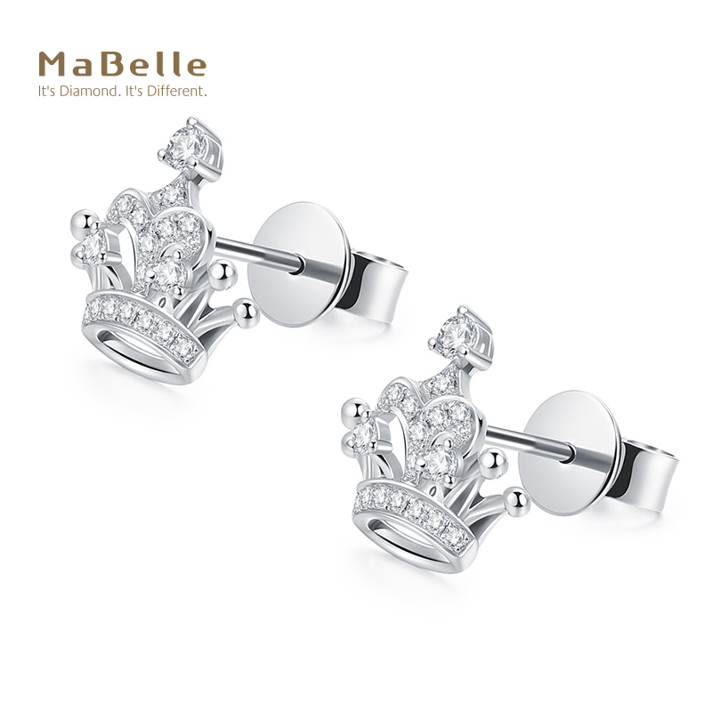 MaBelle/玛贝尔18K白金皇冠款钻石耳钉尽显女王风范 K红可订做_虎窝淘