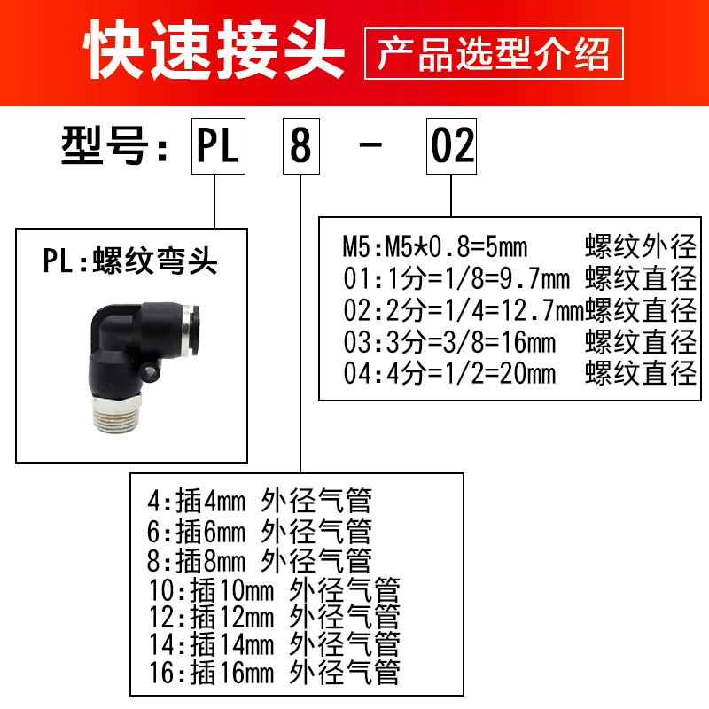 黑色铜镀镍外螺纹弯头PL4-M5/6-01/8-02/10-03/12-04气管快速接头_虎窝淘