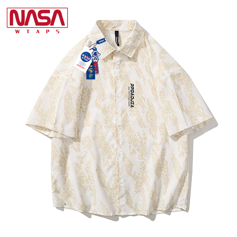 NASA WTAPS旗舰店短袖衬衫男夏季宽松高级感冰丝外套休闲日系衬衣_虎窝淘
