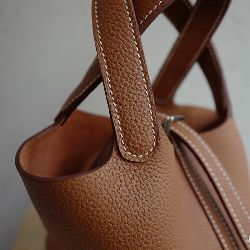 半手缝togo皮14cm迷你菜篮子picotin手拿手提手拎真皮手机小水桶_虎窝淘