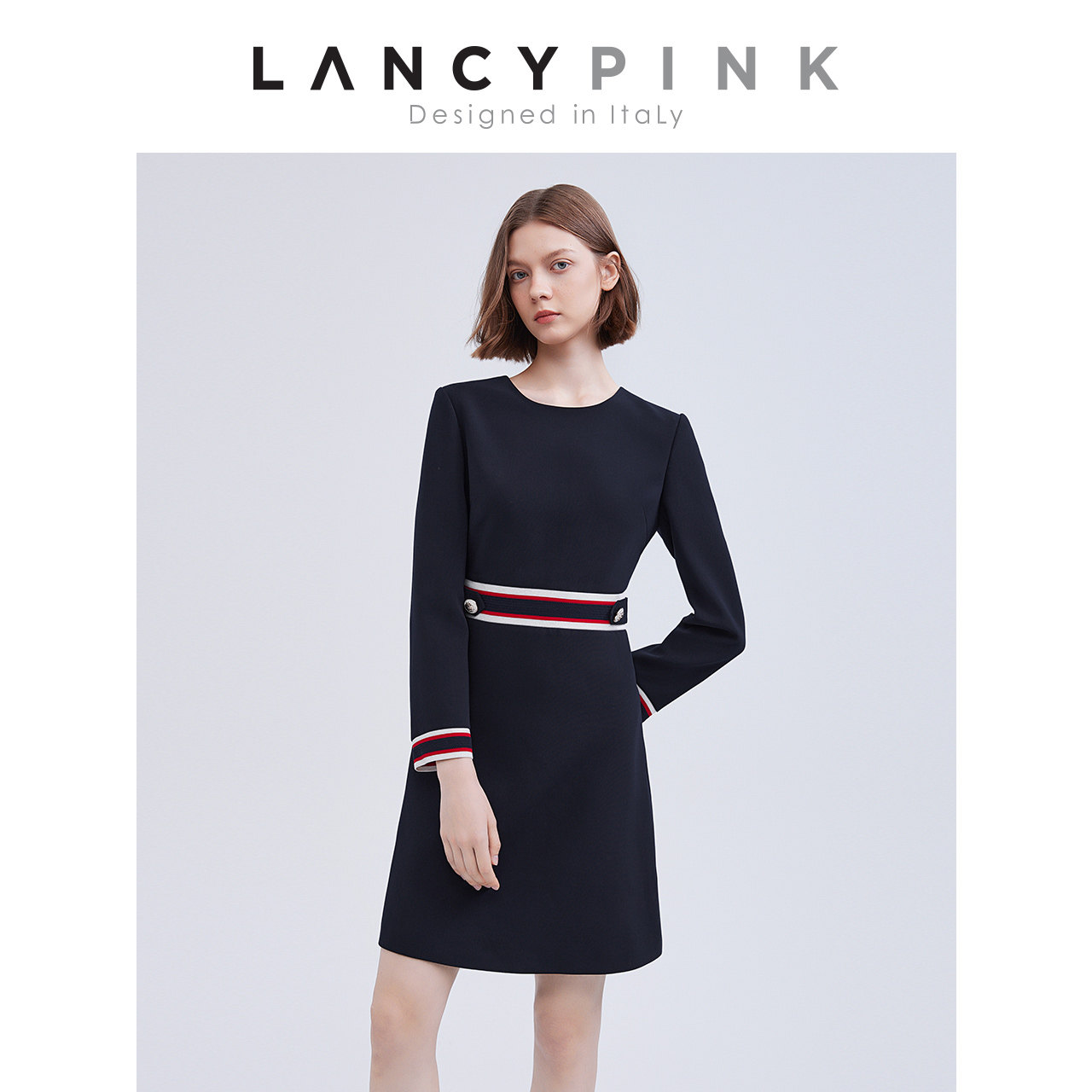 【意大利设计】朗姿法式收腰显瘦高级感气质2023年春季新款连衣裙_虎窝淘