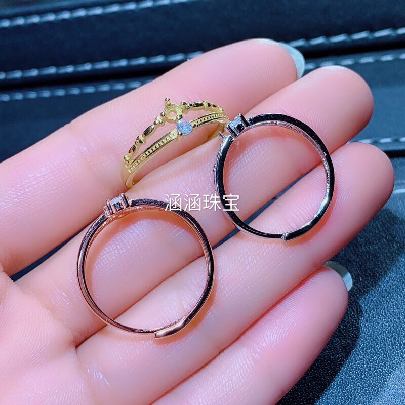 s925银活口戒指空托时尚精致圆形3*3m代镶嵌是日韩礼物饰品托_虎窝淘