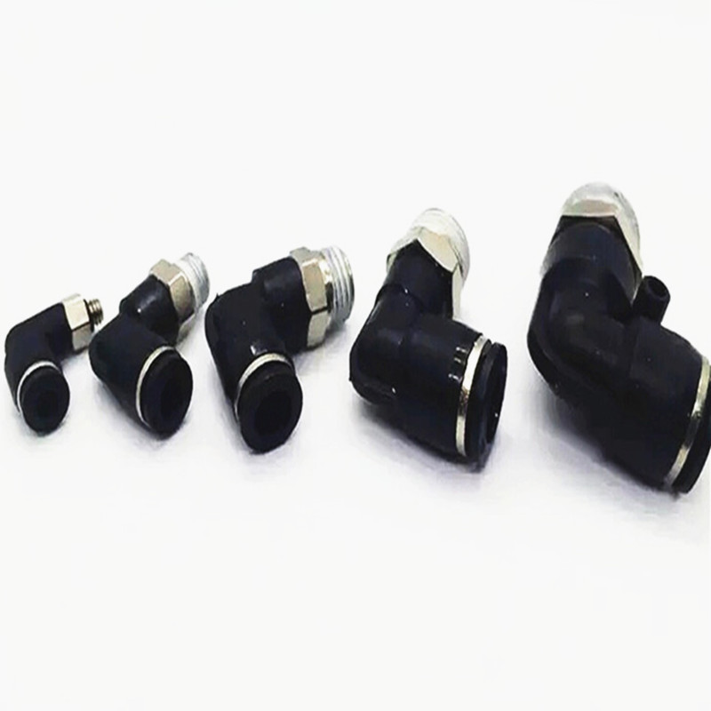 黑色气动快速插接头弯头L90度螺纹PL4-M5 6-01 8-02 10-03 12-04_虎窝淘