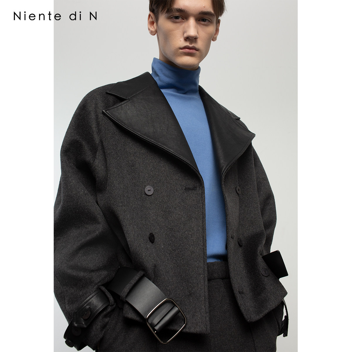 Niente di N 经典复古毛呢短夹克翻领冬季新款原创设计外套男士潮_虎窝淘