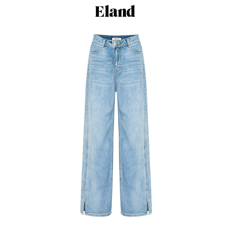 Eland衣恋复古时髦高腰阔腿牛仔裤长裤女_虎窝淘