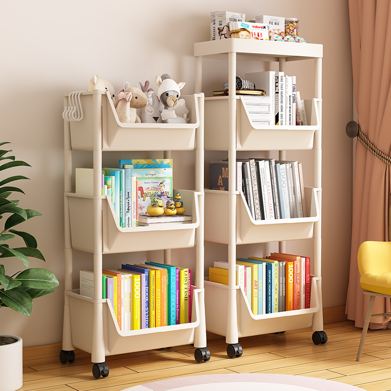 可移动书架置物架儿童玩具收纳架家用小推车绘本多层落地简易书柜_虎窝淘