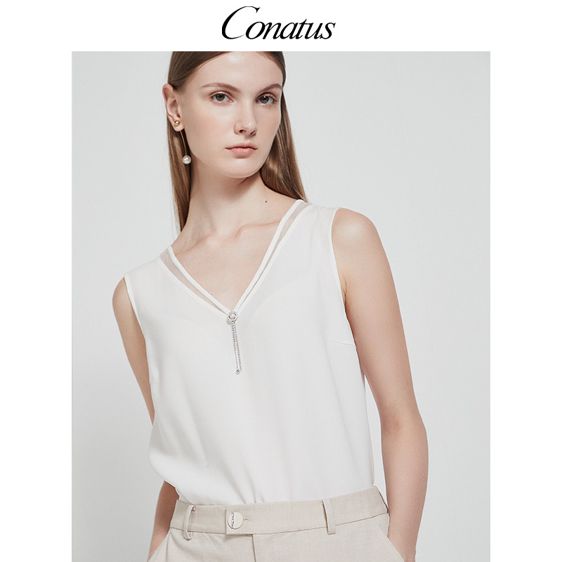 CONATUS/珂尼蒂思女装夏季新款吊带背心外穿白色无袖时尚内搭上衣_虎窝淘