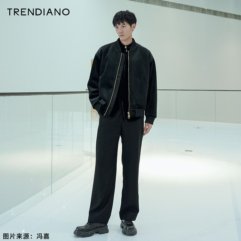 TRENDIANO经典系列绵羊毛宽松休闲长裤简约西裤男潮休闲裤