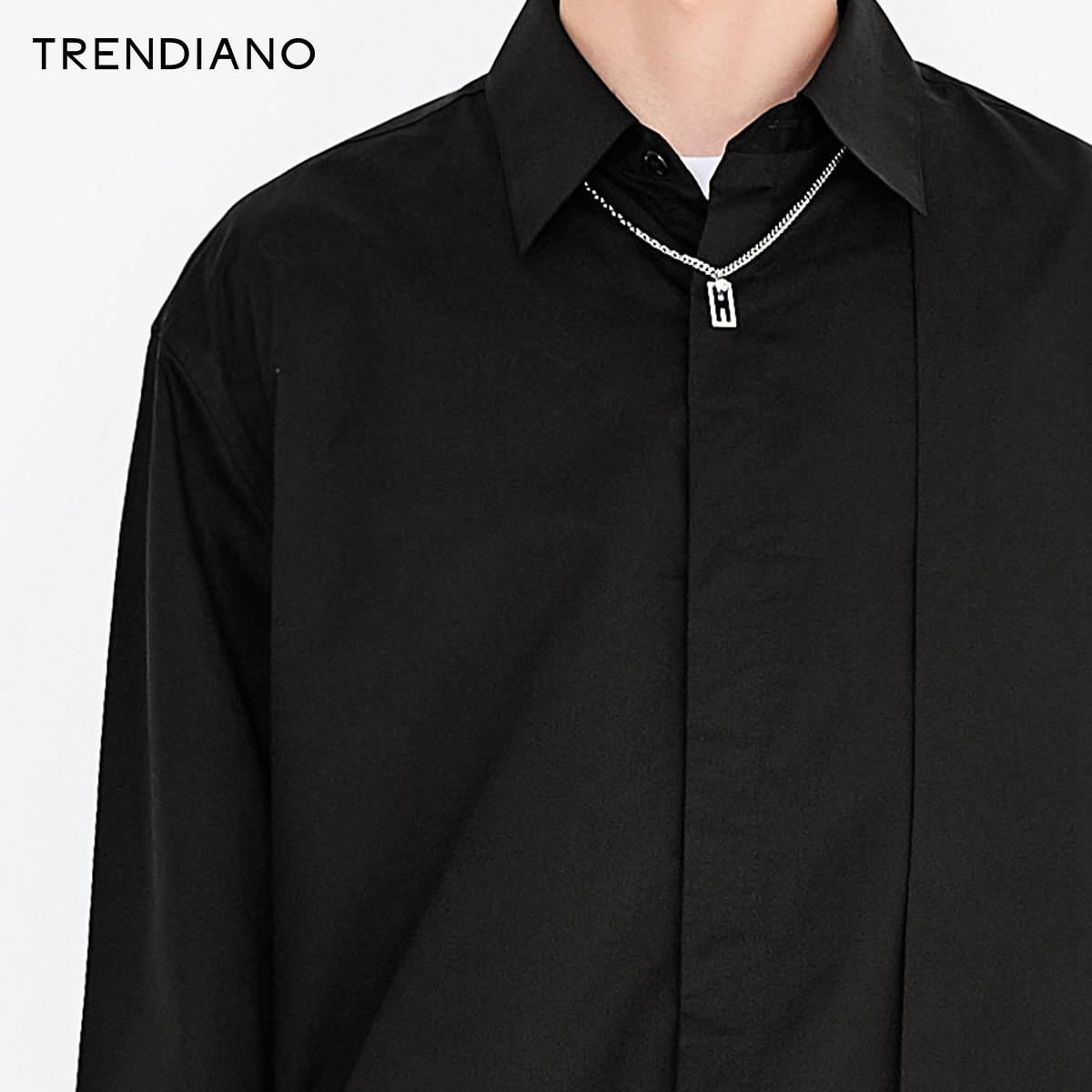 TRENDIANO潮牌夏季衬衣上衣时尚休闲舒适简约百搭纯棉长袖衬衫男_虎窝淘