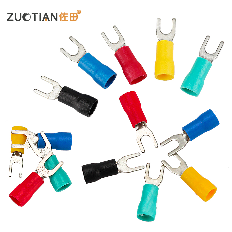 冷压接线端子SV3.5-4叉形U型Y型绝缘插片插簧连接器SV1.25-3铜头_虎窝淘