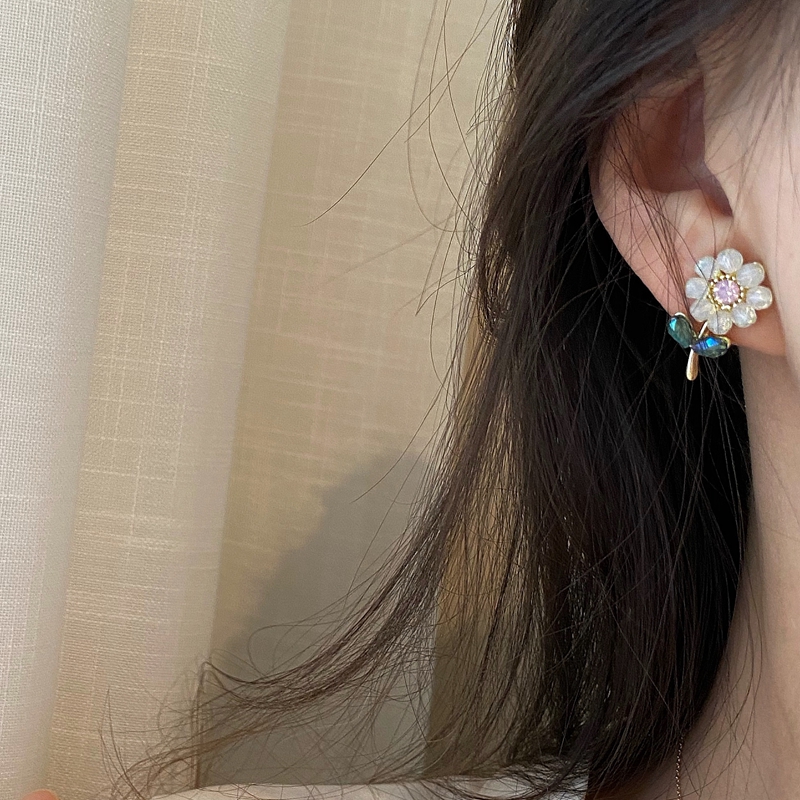 仙女花朵耳钉2023年新款潮甜美韩国925银银针ins网红简约气质耳环_虎窝淘