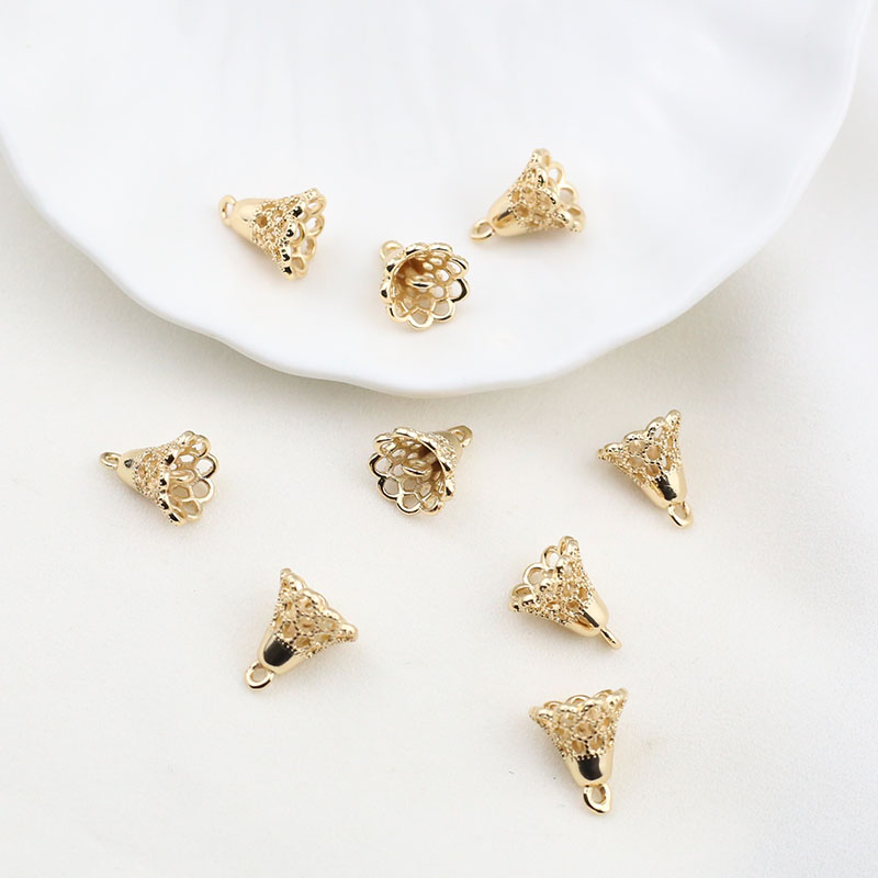 18k包金纯铜喇叭花9字针吊饰diy古风发簪耳环流苏连接饰品配件_虎窝淘