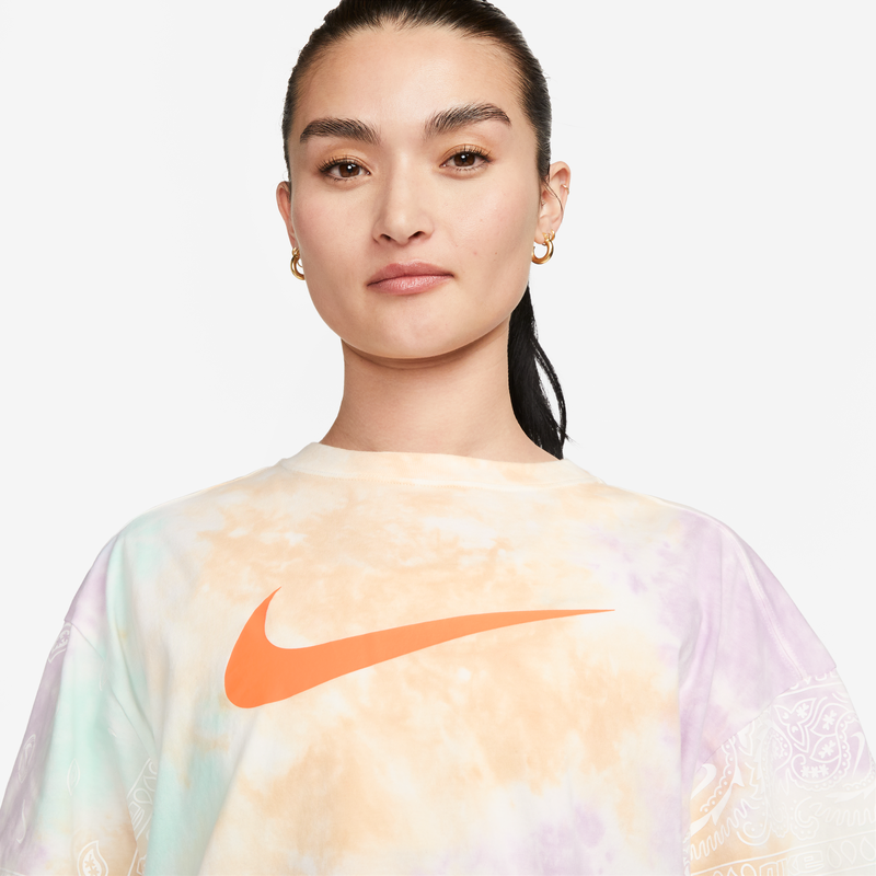 NIKE耐克女子短袖夏新款宽松圆领透气扎染纯棉运动T恤FJ7731-885_虎窝淘